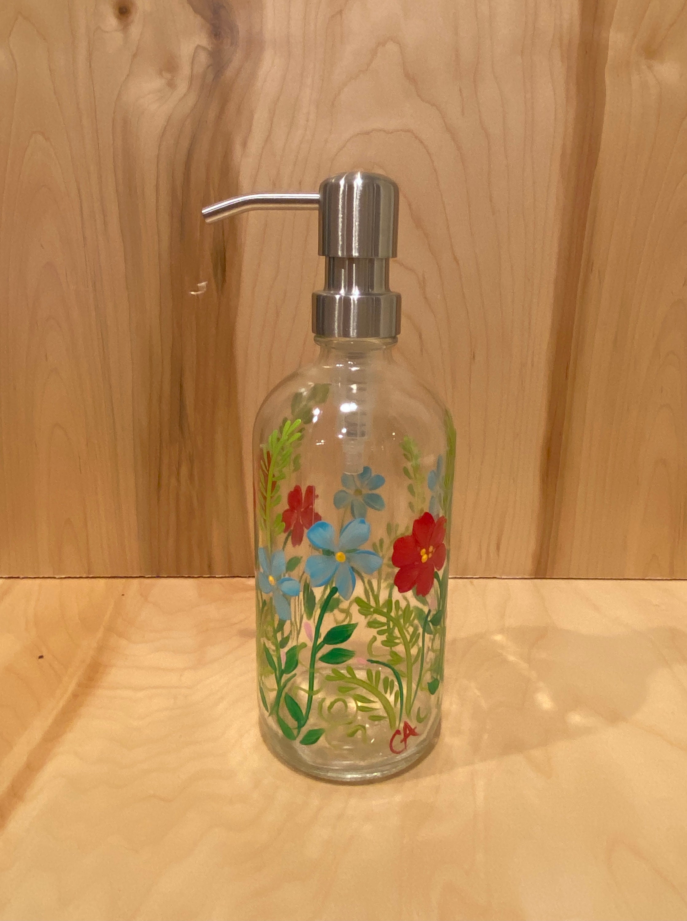 Hand painted soap bottle flowers floral kitchen bath decor | Etsy