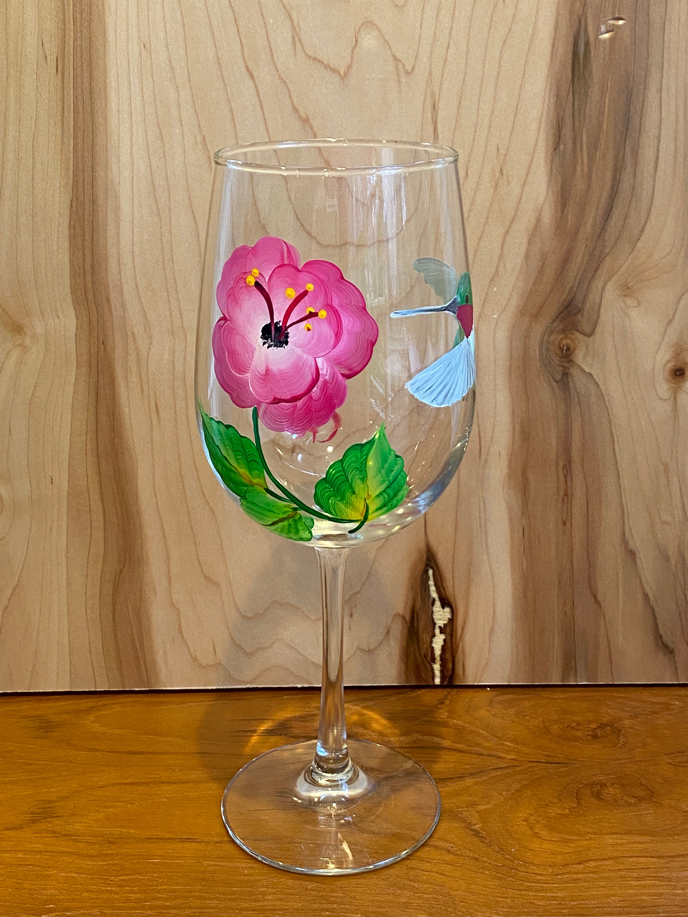 Hand Painted Hummingbird Wine Glass: Tropical Hibiscus Flower - Etsy