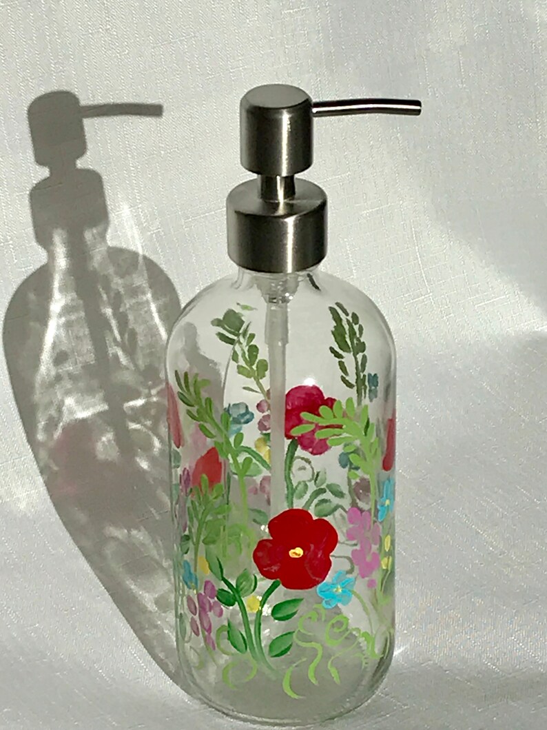 Hand Painted Soap Dispenser With Flowers Floral Handpainted - Etsy