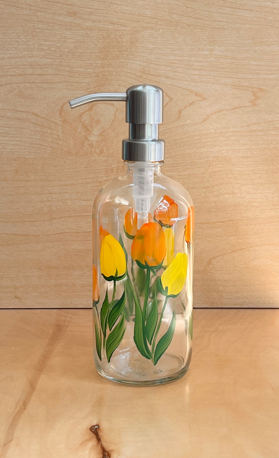 Hand Painted Tulip Soap Dispenser: Orange & Yellow Bathroom Decor - Etsy
