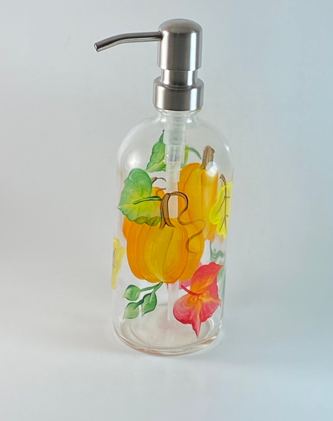 Hand Painted Soap Dispenser for Fall, Orange Pumpkins, Fall Leaves ...