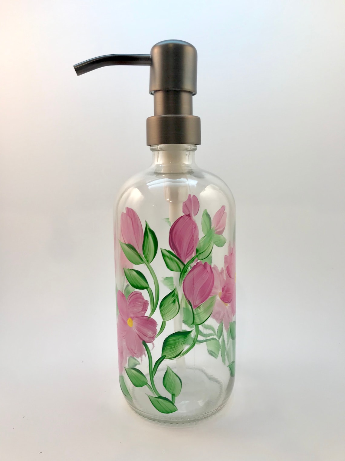 Hand painted soap dispenser pink flowers painted soap | Etsy