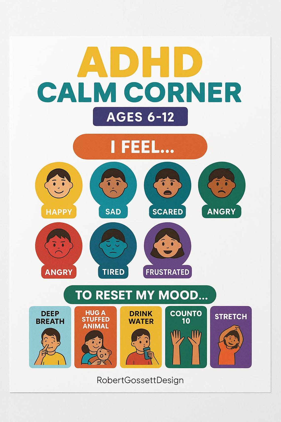ADHD Calm Corner Kit: Emotion Chart & Coping Strategies (printable PDF ...