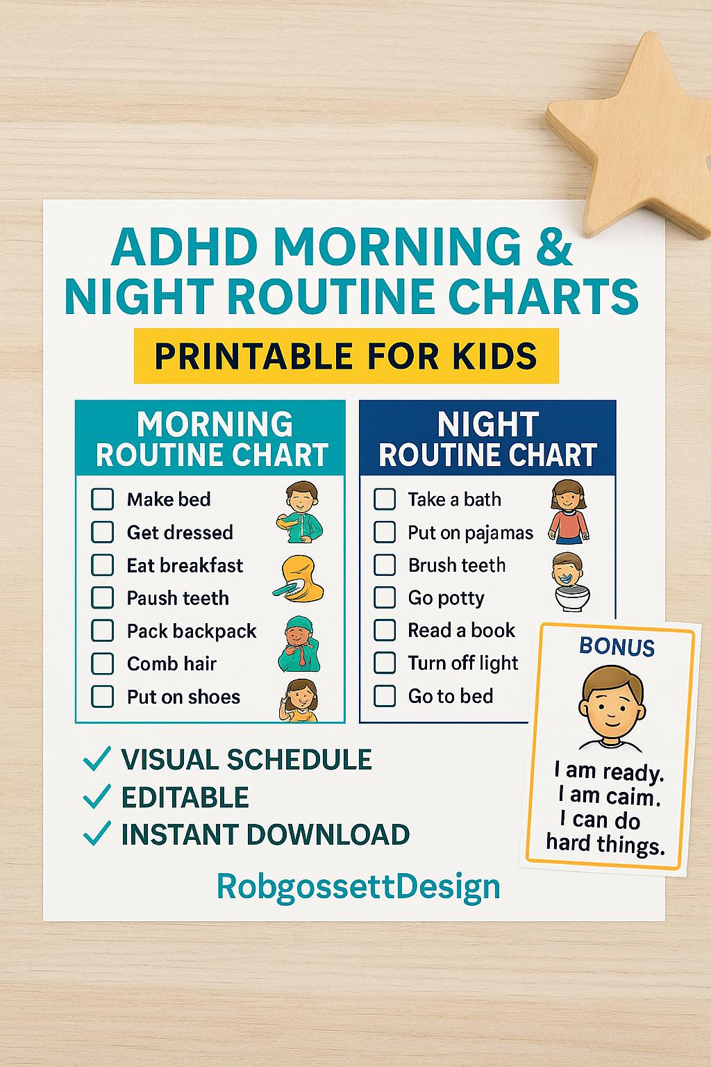 ADHD Morning & Night Routine Charts for Kids – Printable Visual ...