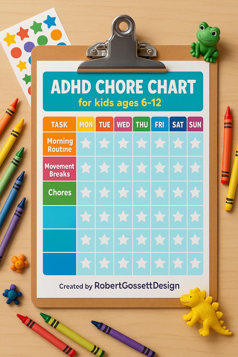 ADHD Chore Chart for Kids: Printable Routine Tracker (ages 6-12 ...