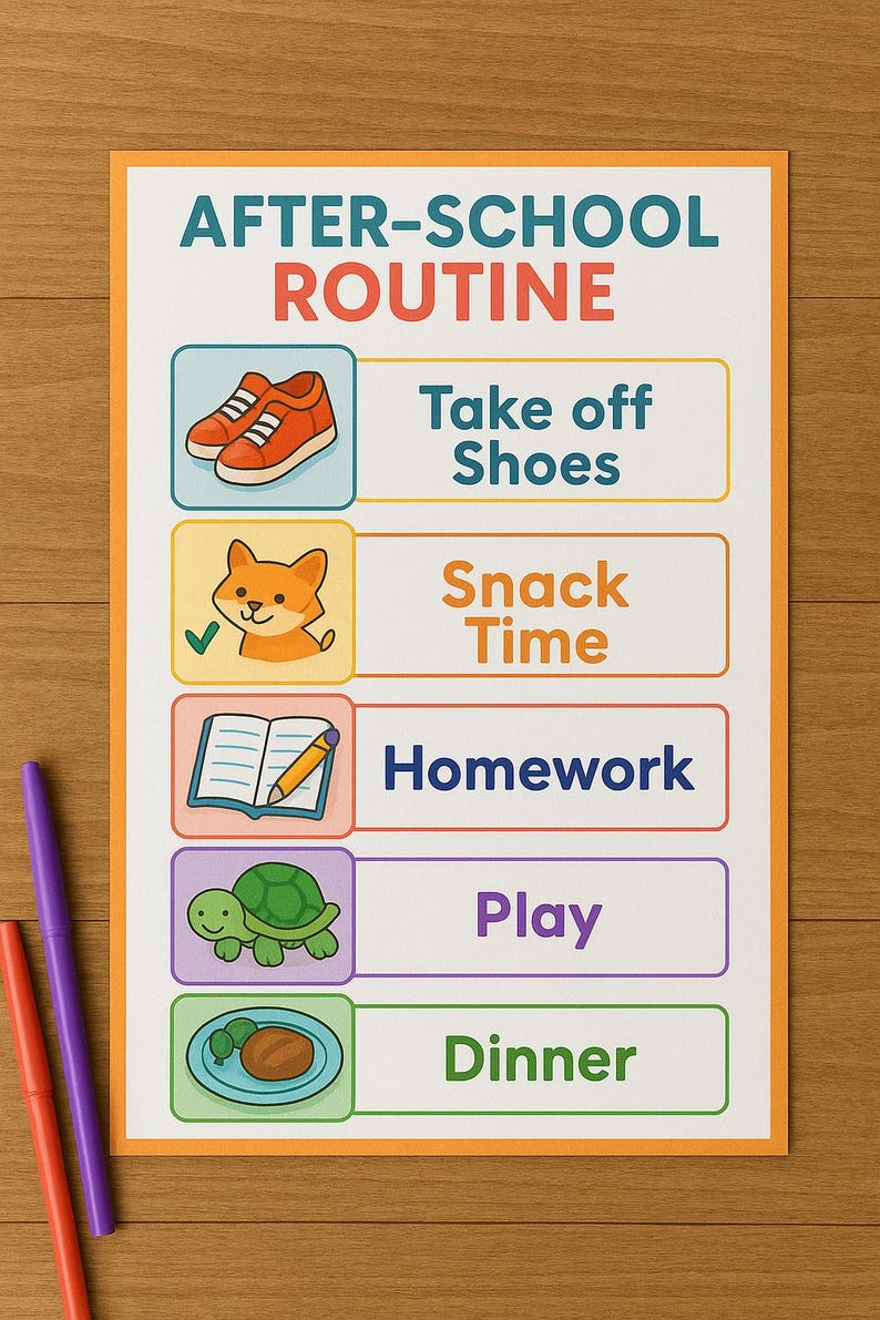 After-school Routine Chart for Kids – ADHD & Autism Visual Schedule ...