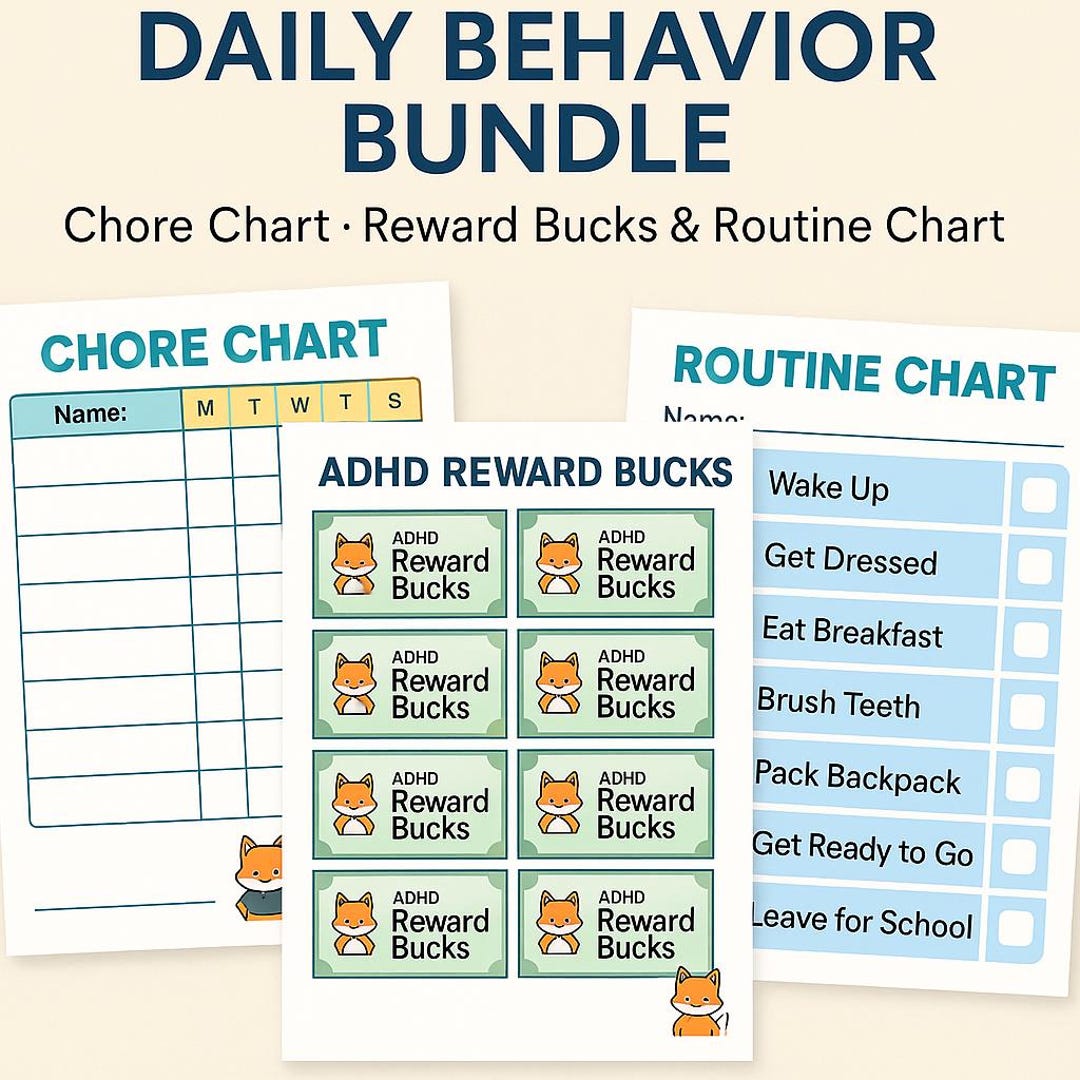 Kids Behavior Chart Bundle: Chore Chart, Reward Bucks, Routine ...