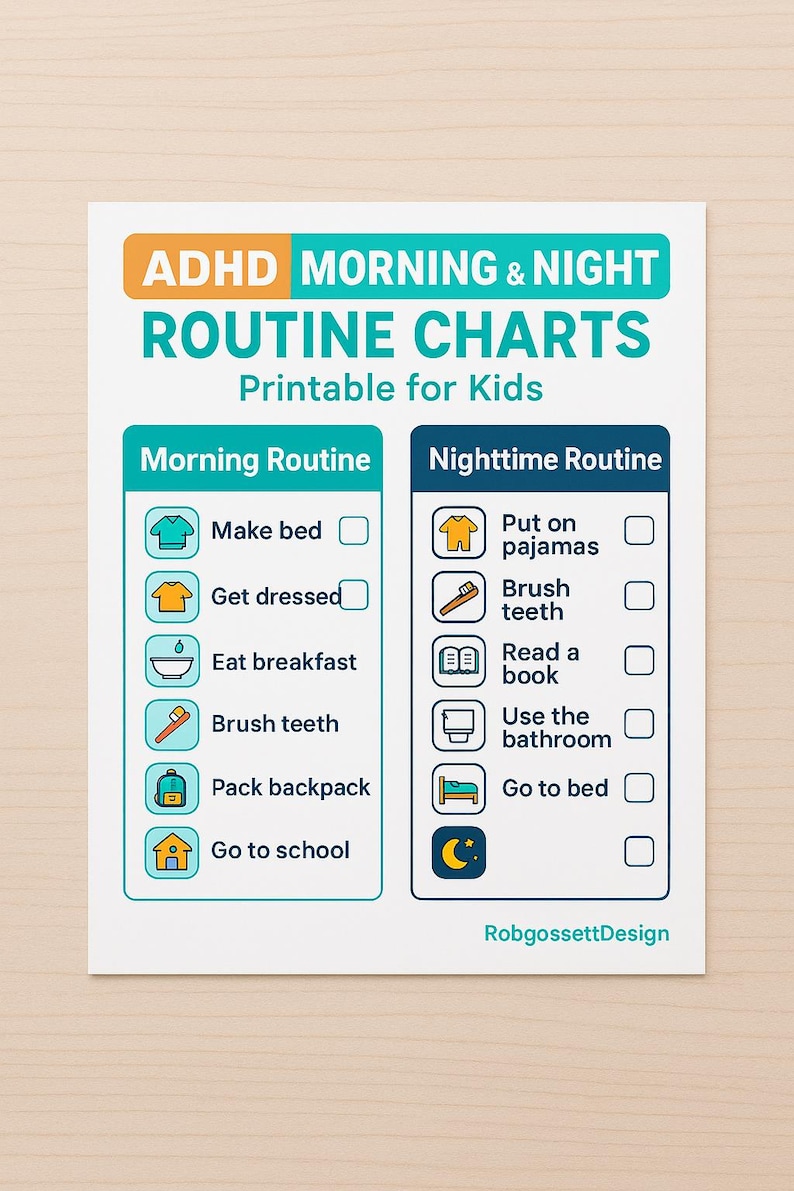 ADHD Morning & Night Routine Charts for Kids – Printable Visual ...