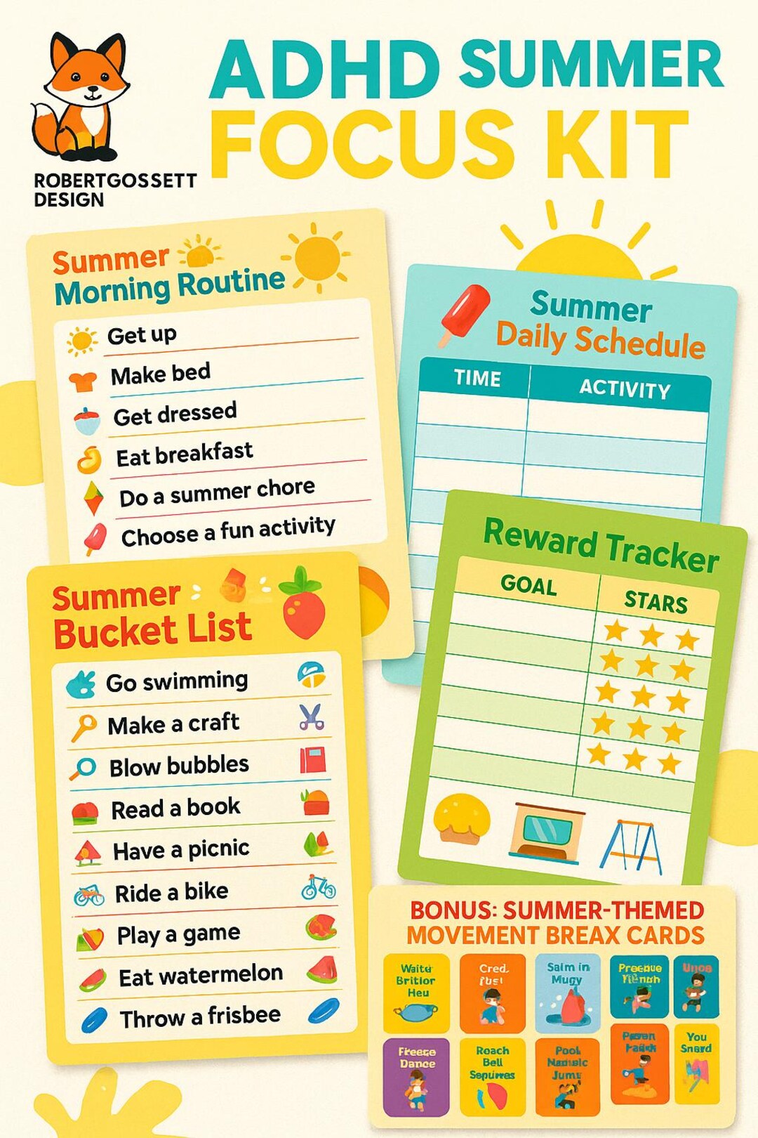 ADHD Summer Focus Kit: Kids' Morning Routine, Schedule, & Activities ...