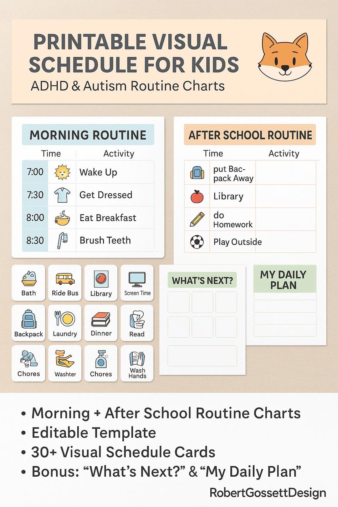 Printable Visual Schedule for Kids | ADHD & Autism Routine Charts ...