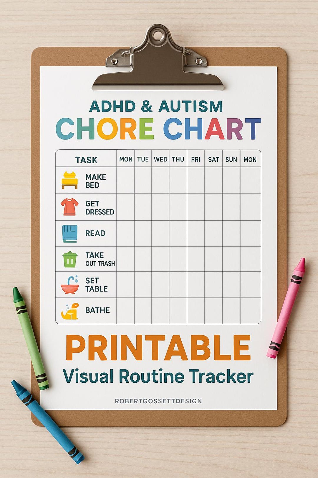 ADHD & Autism Chore Chart – Printable Visual Routine Tracker for Kids ...