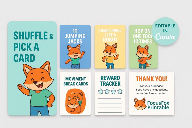 ADHD Movement Flash Cards for Kids – Focus Activities, Reward Tracker ...