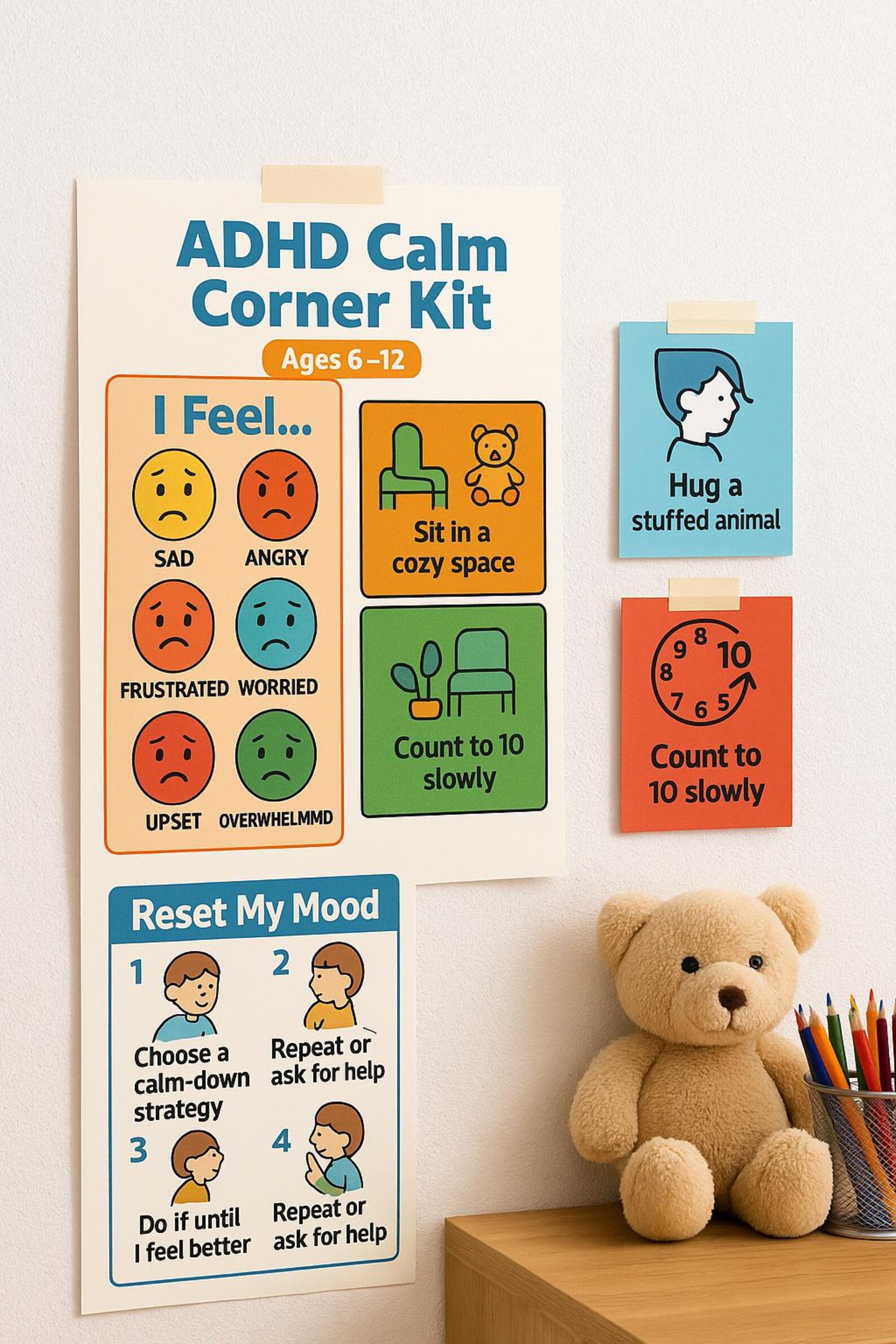 ADHD Calm Corner Kit: Emotion Chart & Coping Strategies (printable PDF ...