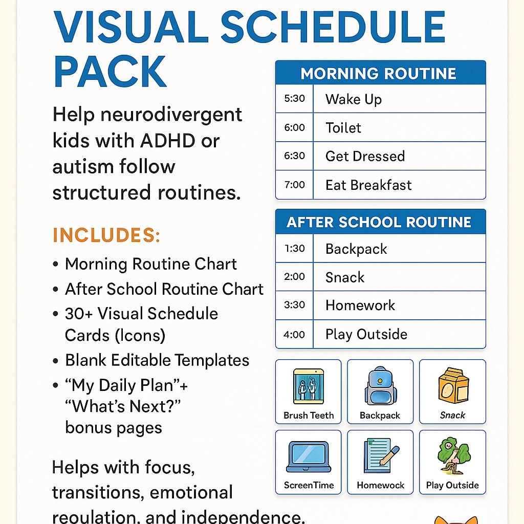 Printable Visual Schedule for Kids | ADHD & Autism Routine Charts ...