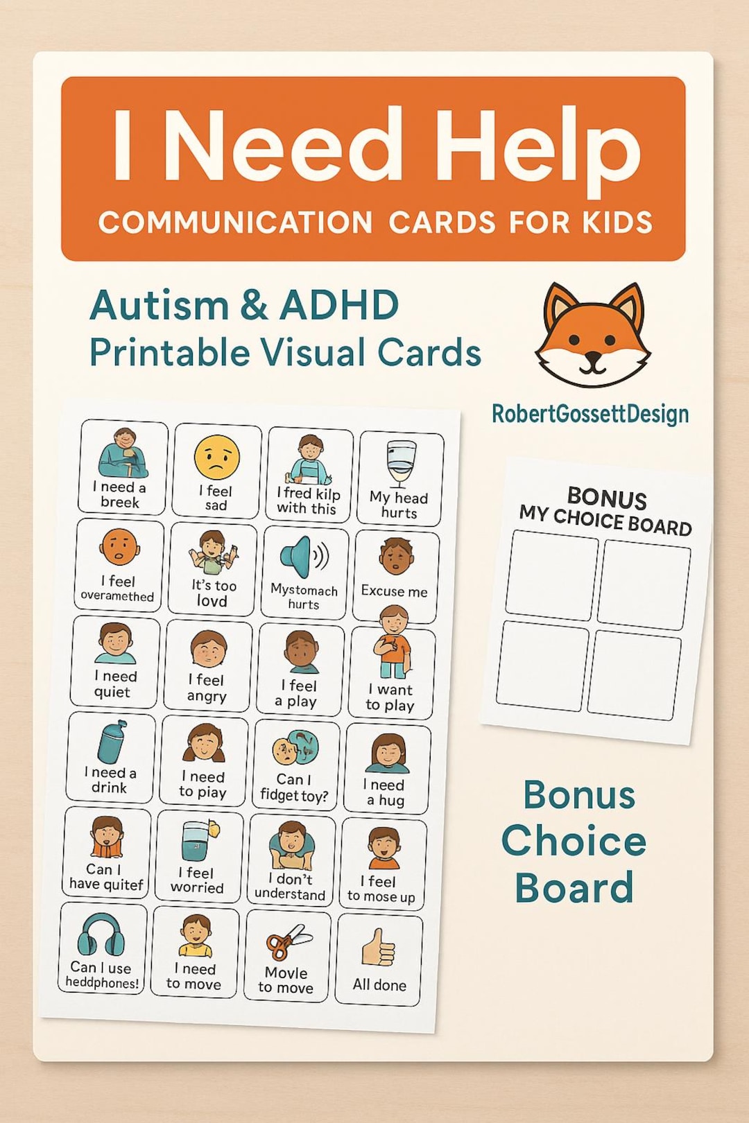 I Need Help Communication Cards for Kids | Autism & ADHD Printable ...