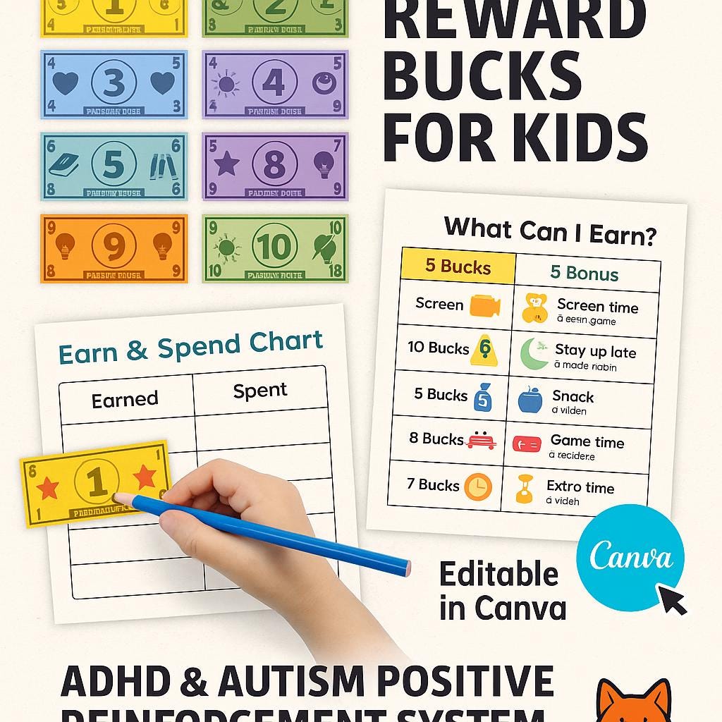 Printable Reward Bucks for Kids | ADHD & Autism Positive Reinforcement ...