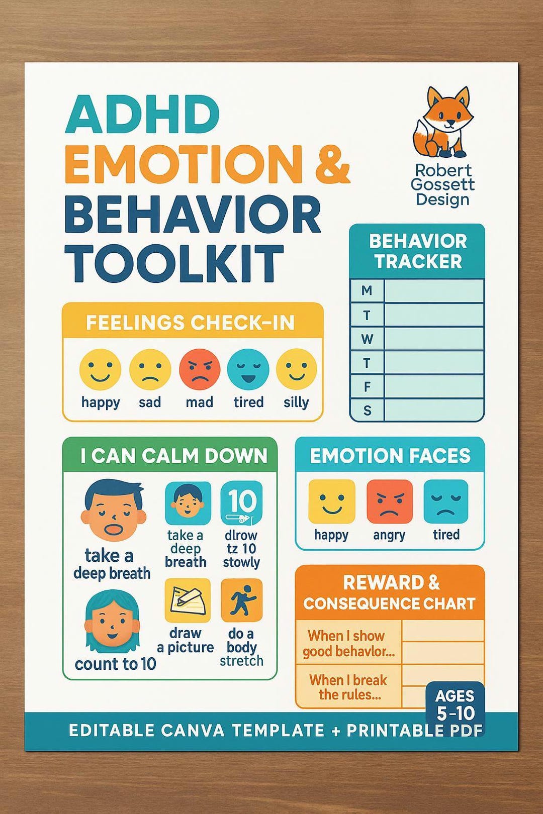 ADHD Emotion & Behavior Toolkit: Feelings Chart, Calm Down Board ...