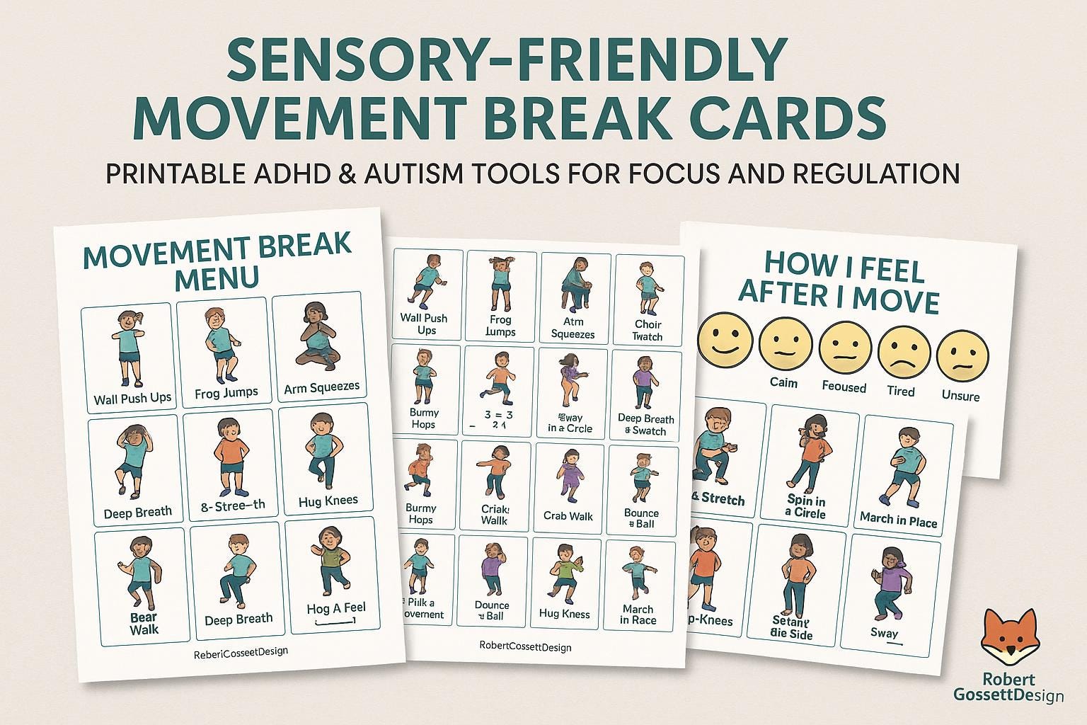 Sensory-friendly Movement Break Cards | Printable ADHD & Autism Tools ...