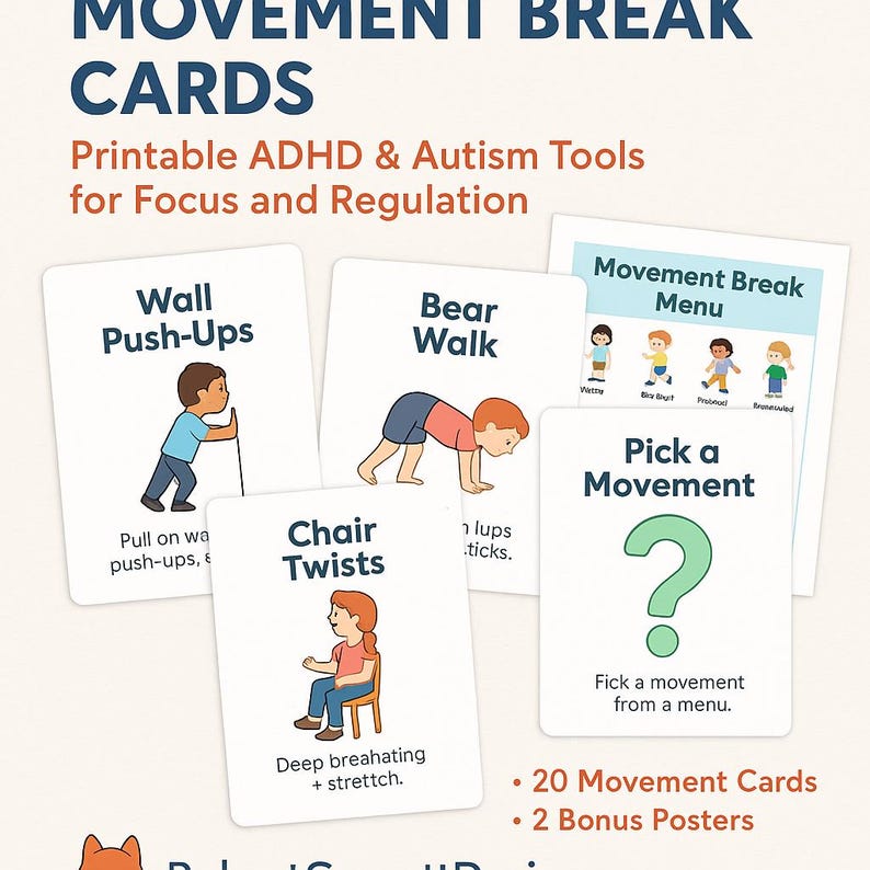 Sensory-friendly Movement Break Cards | Printable ADHD & Autism Tools ...