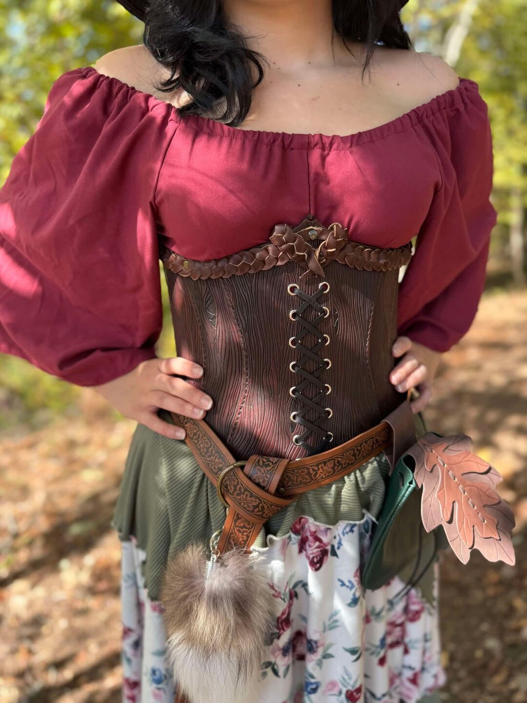 Leather Tooled Underbust Corset Elven Treebark Druid Braided for ...