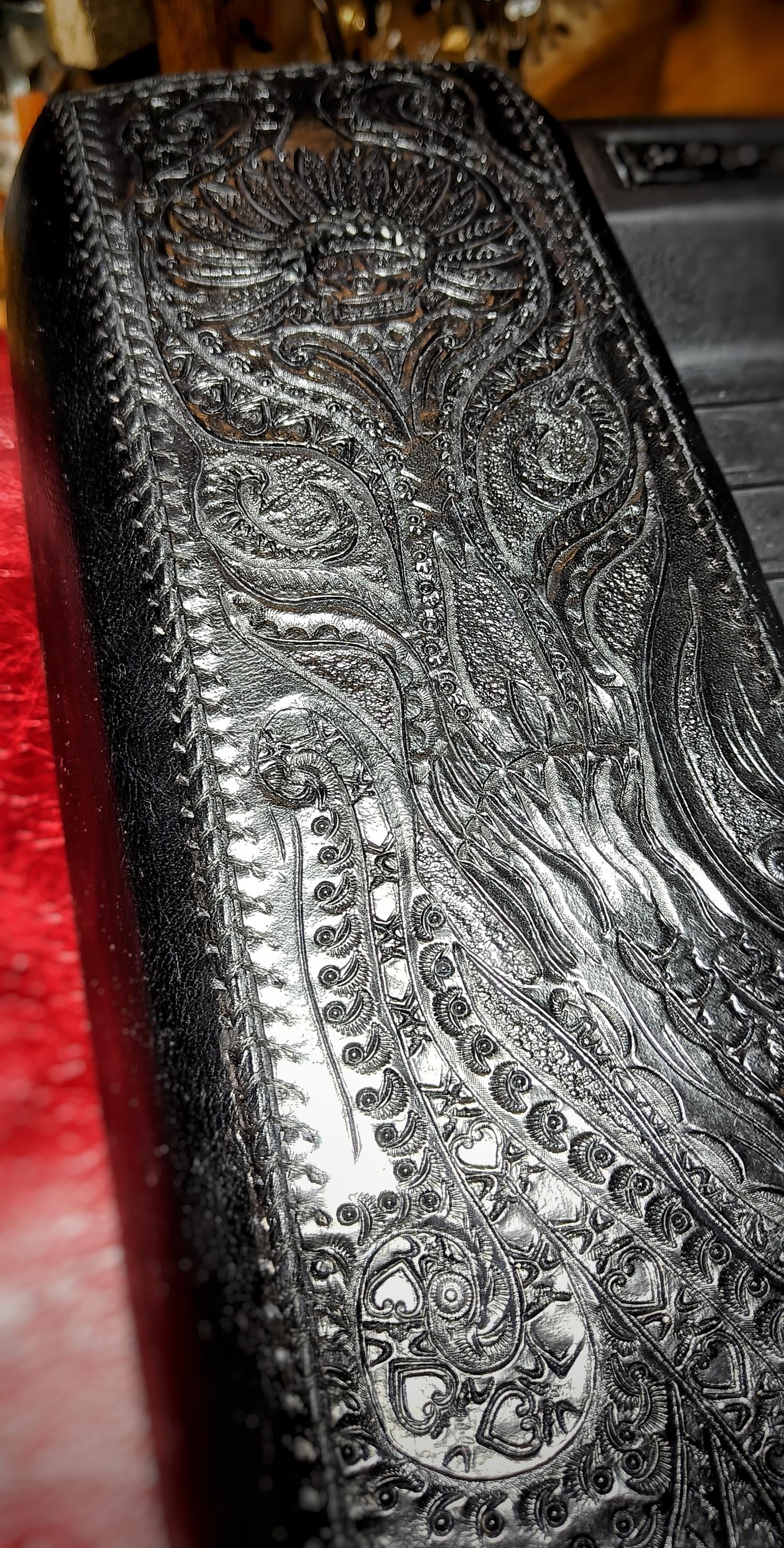 Custom Tooled Leather Truck Console Cover Black Braided Car Interior Re ...