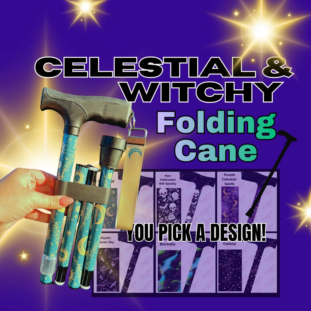 Custom Folding Walking Cane: CELESTIAL WITCHY GOTHIC- Adjustable ...