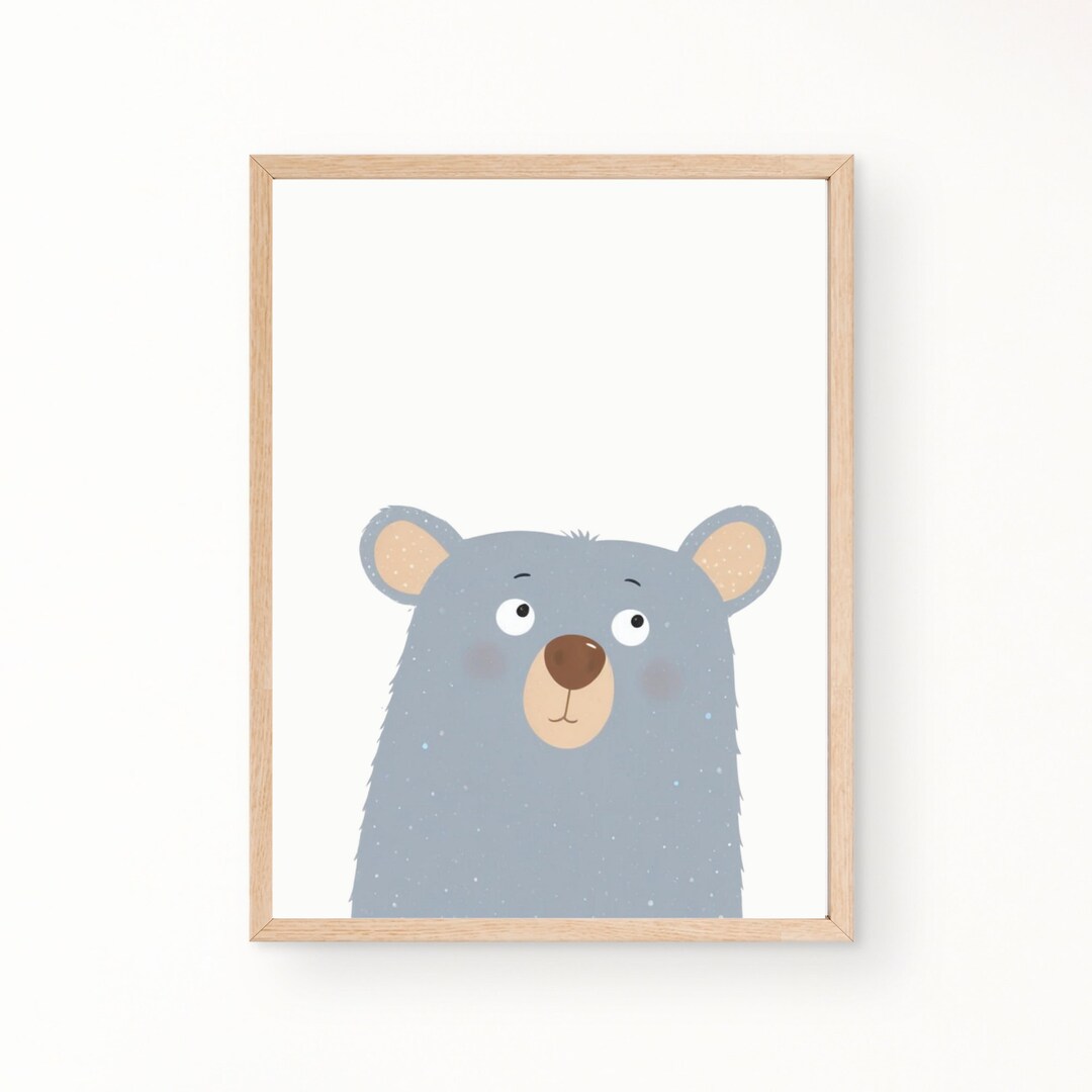 Blue Nursery Bear Wall Art, Cute Bear Printable, Minimal Bear Poster ...