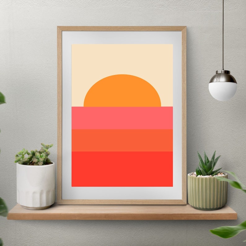 Mid Century Modern Sunset Print - 70s Wall Art - 70s Print - Abstract ...