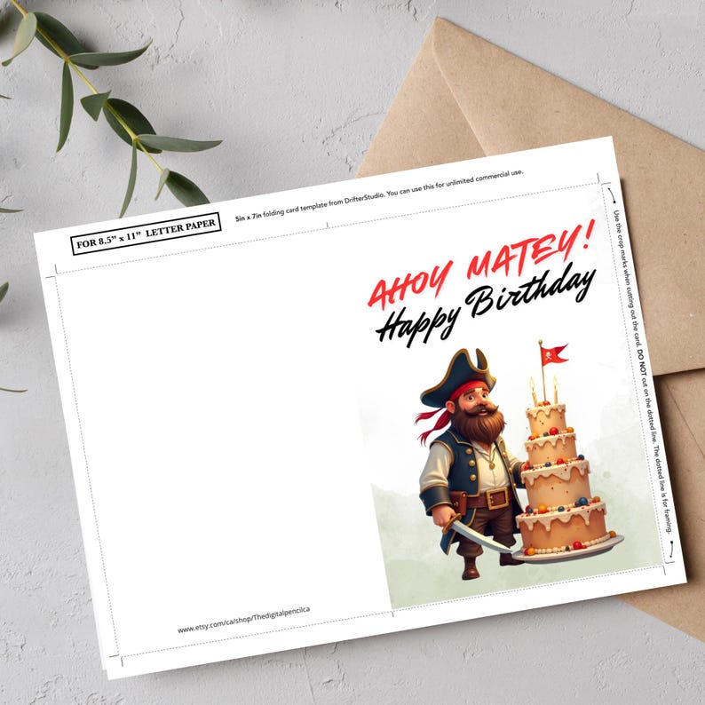 Printable Cute and Funny Pirate Inspired Printable Birthday Card ...
