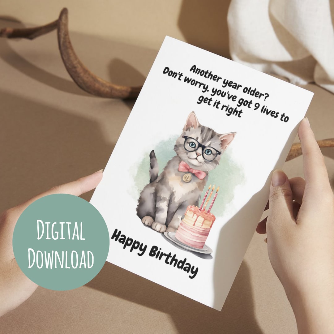 Printable Cute and Funny Cat Inspired Printable Birthday Card, Cat ...