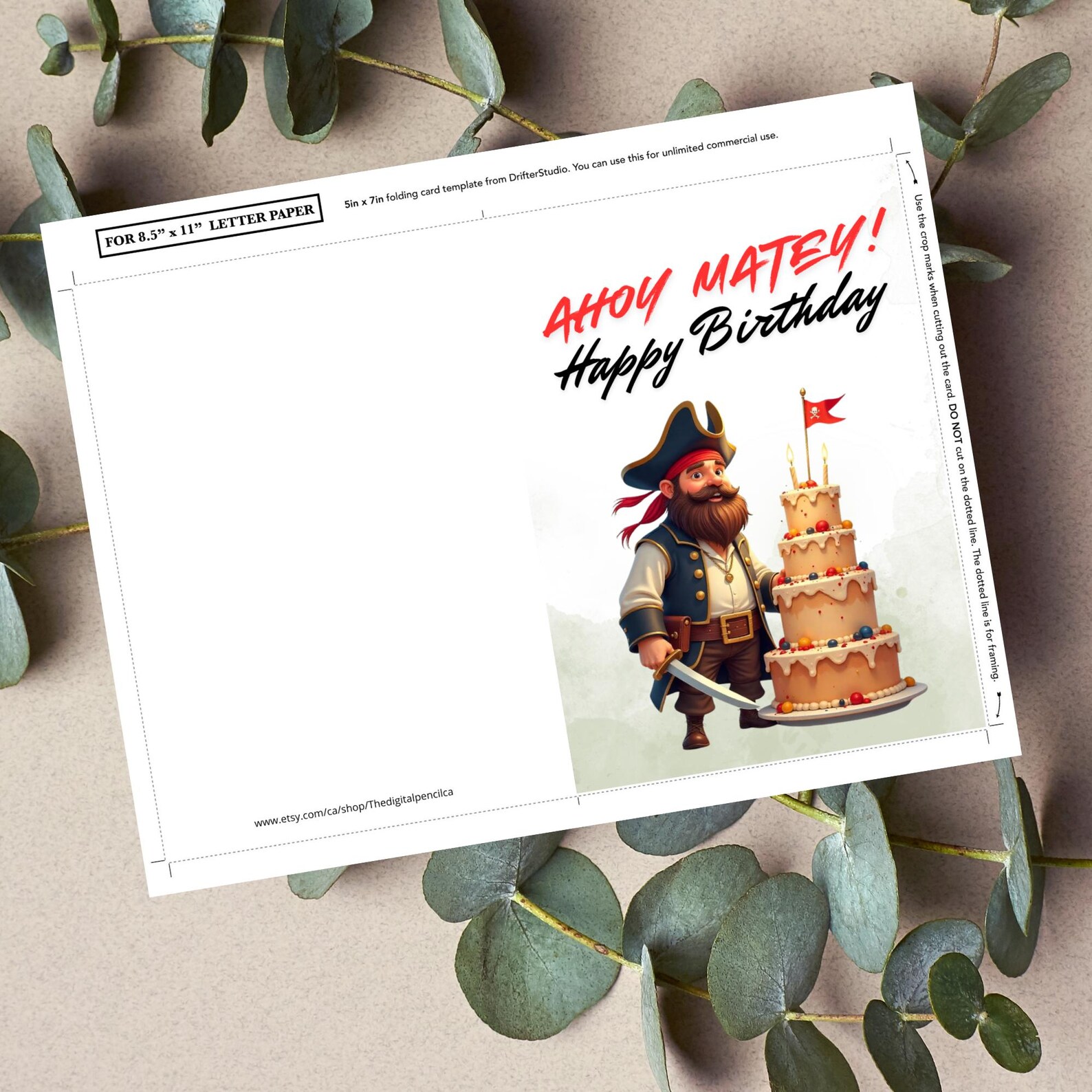 Printable Cute and Funny Pirate Inspired Printable Birthday Card ...