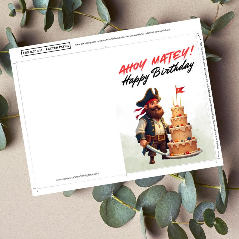 Printable Cute and Funny Pirate Inspired Printable Birthday Card ...