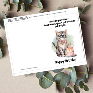Printable Cute and Funny Cat Inspired Printable Birthday Card, Cat ...