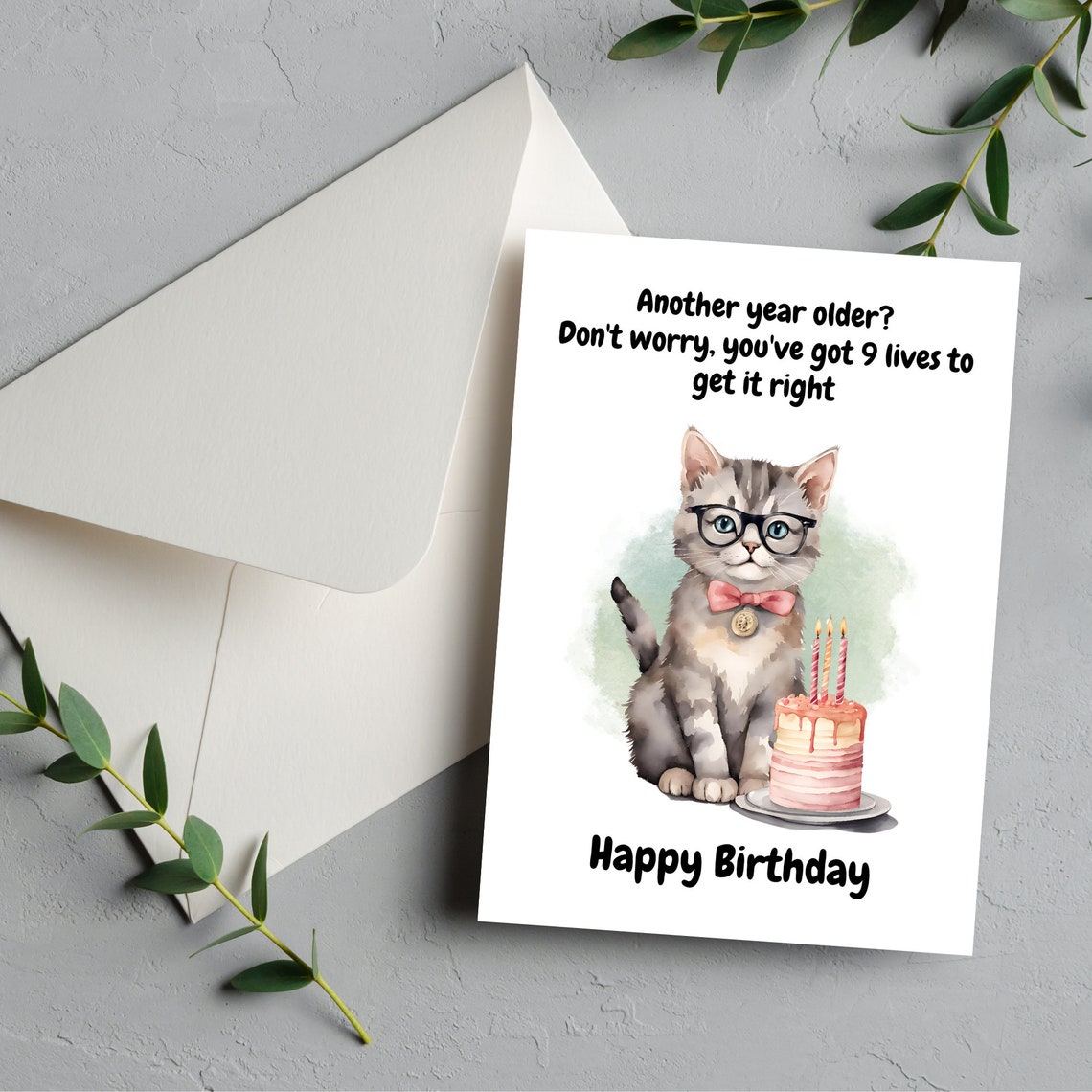 Printable Cute and Funny Cat Inspired Printable Birthday Card, Cat ...