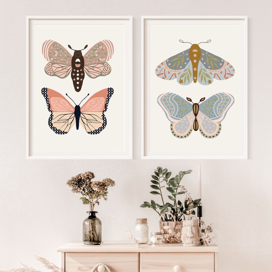 Butterfly Wall Art Set, Boho Butterflies, Printable Art, Digital Print ...