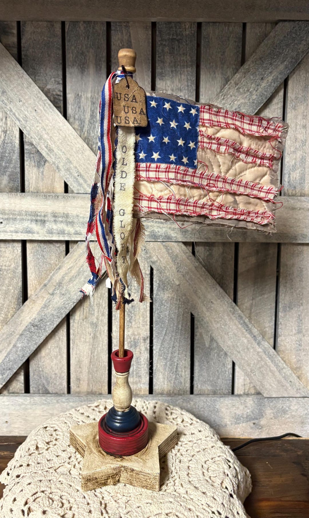 Primitive Americana Patriotic American Fabric Flag - Etsy