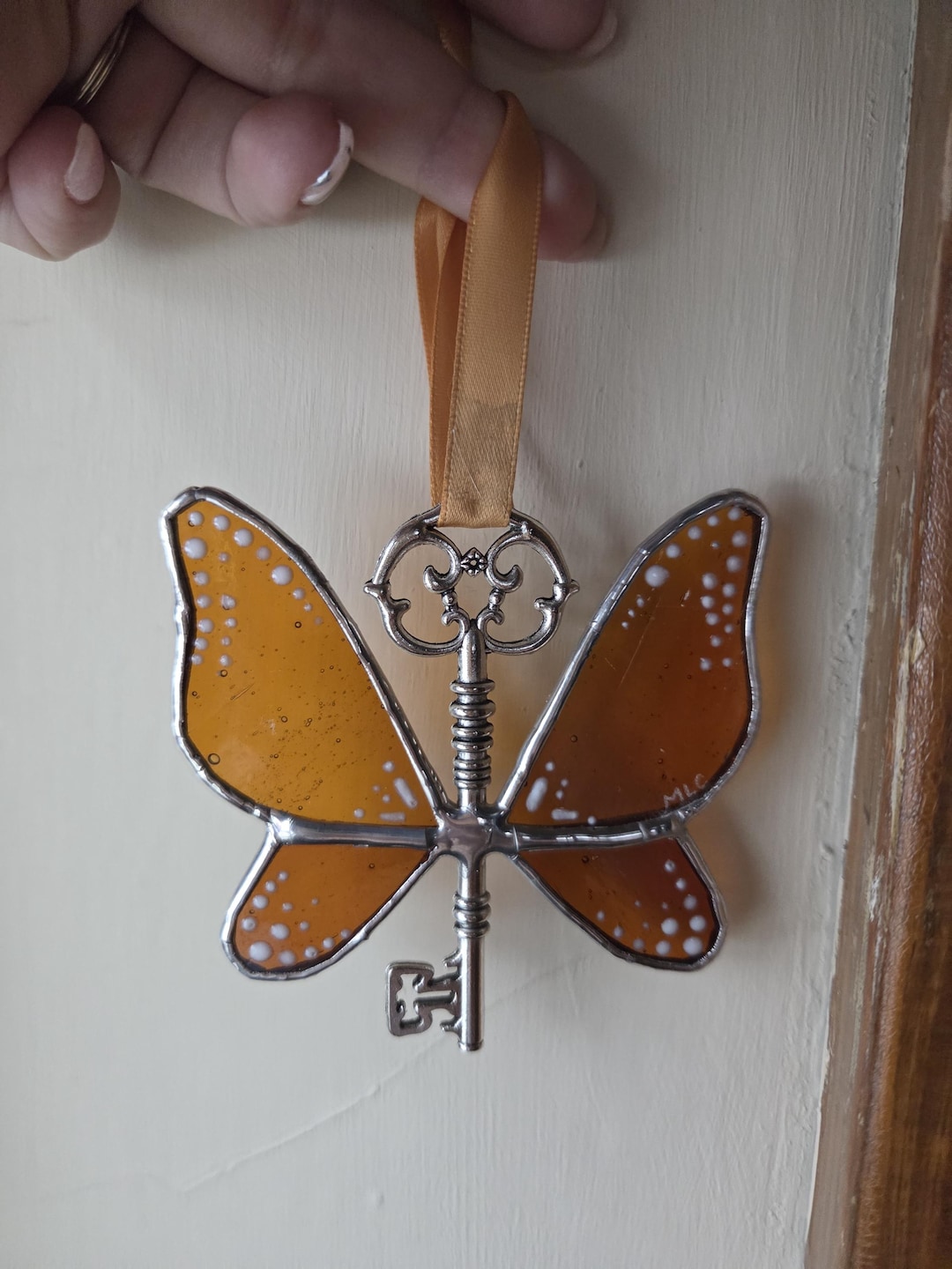 Amber Butterfly Skeleton Key Stained Glass Suncatcher - Etsy