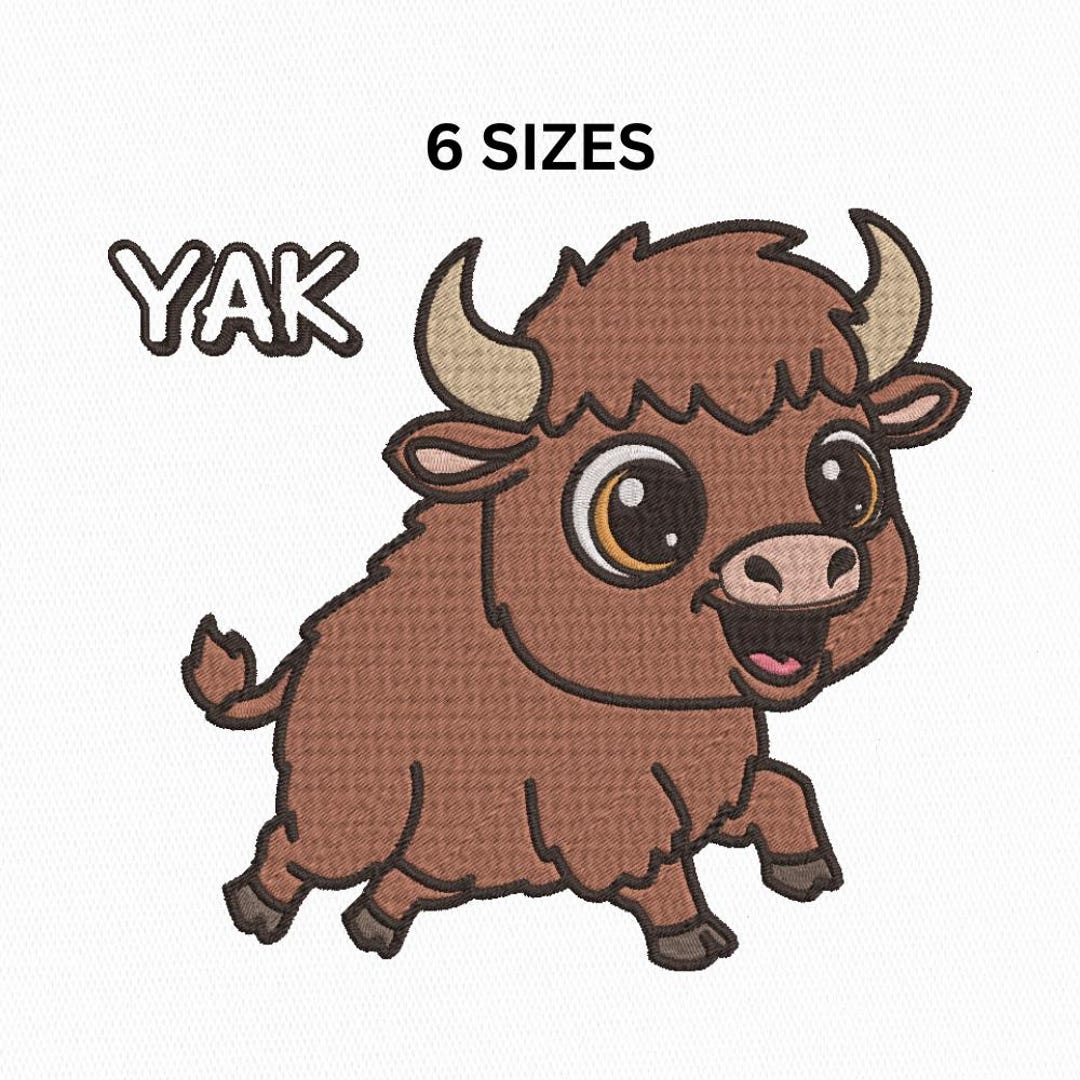Cute Yak Embroidery Design – Cartoon Animal Machine Embroidery File ...
