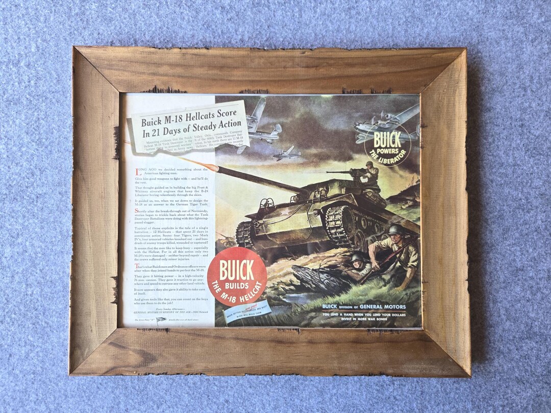 Framed 1944 Buick Hellcat Tank Advertisement From the Country Gentleman ...
