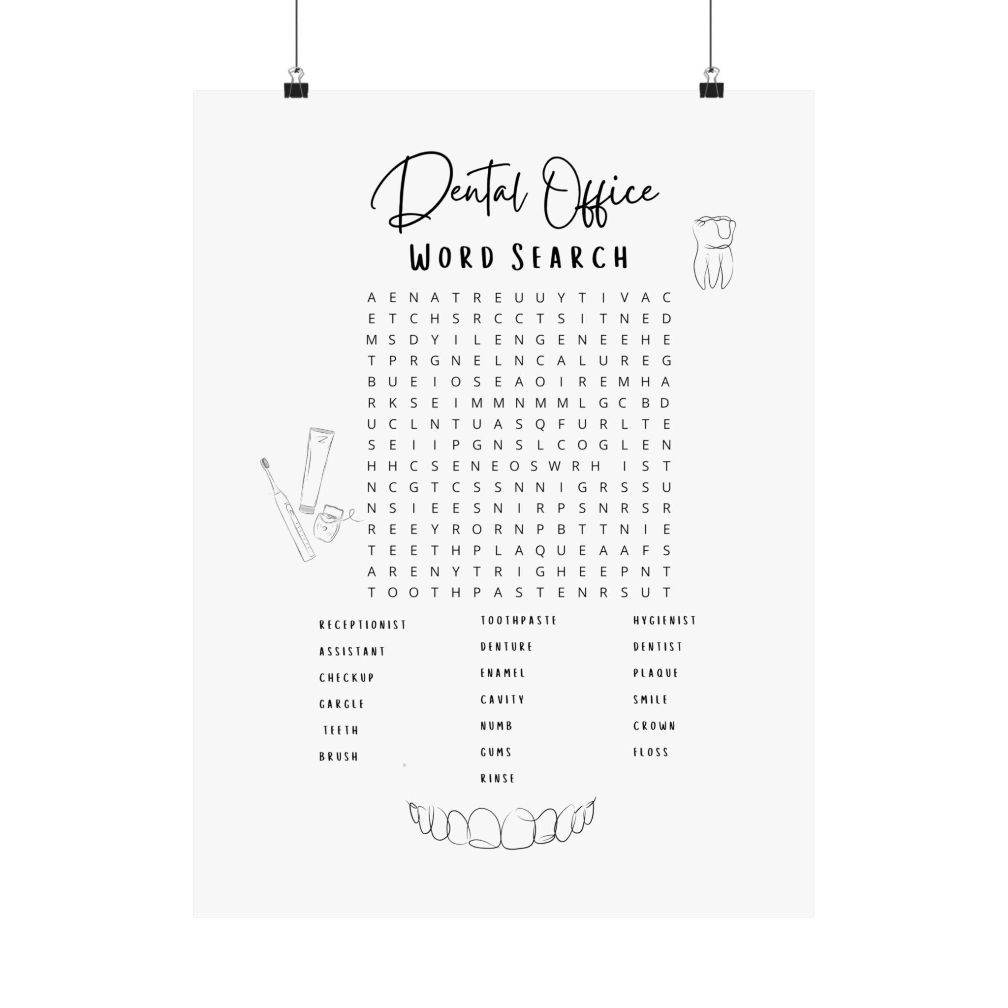 Dental Office Word Search Art Print | Dentistry Decor - Etsy
