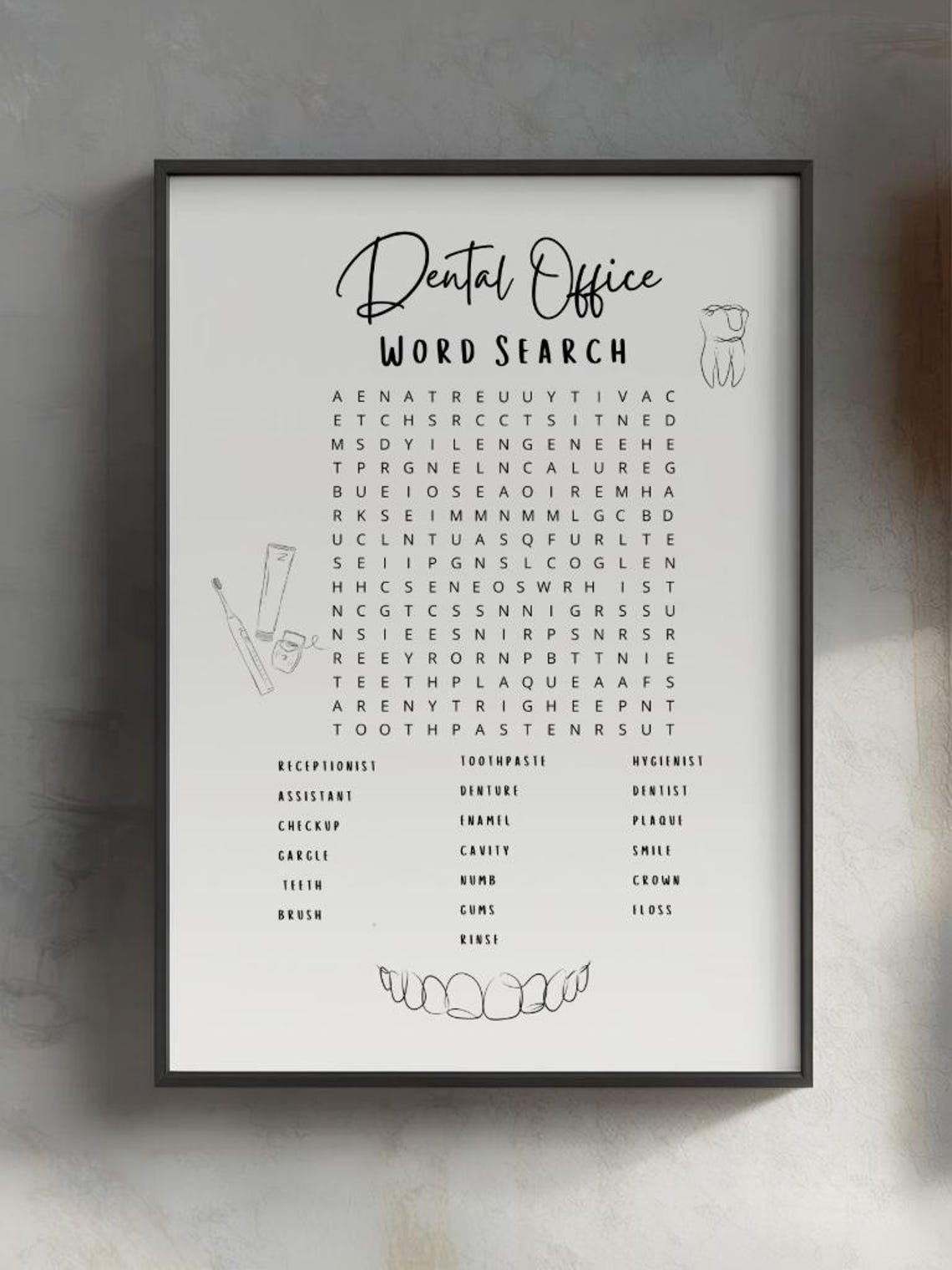 Dental Office Word Search Art Print | Dentistry Decor - Etsy