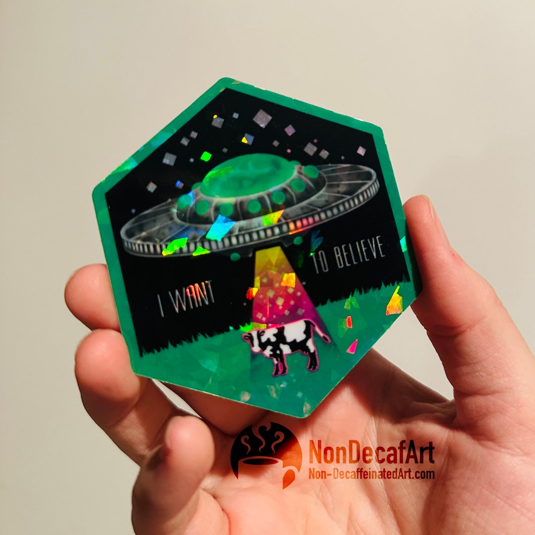 Alien and UFO Stickers Diecut, Holographic Shatter, and Transparent ...