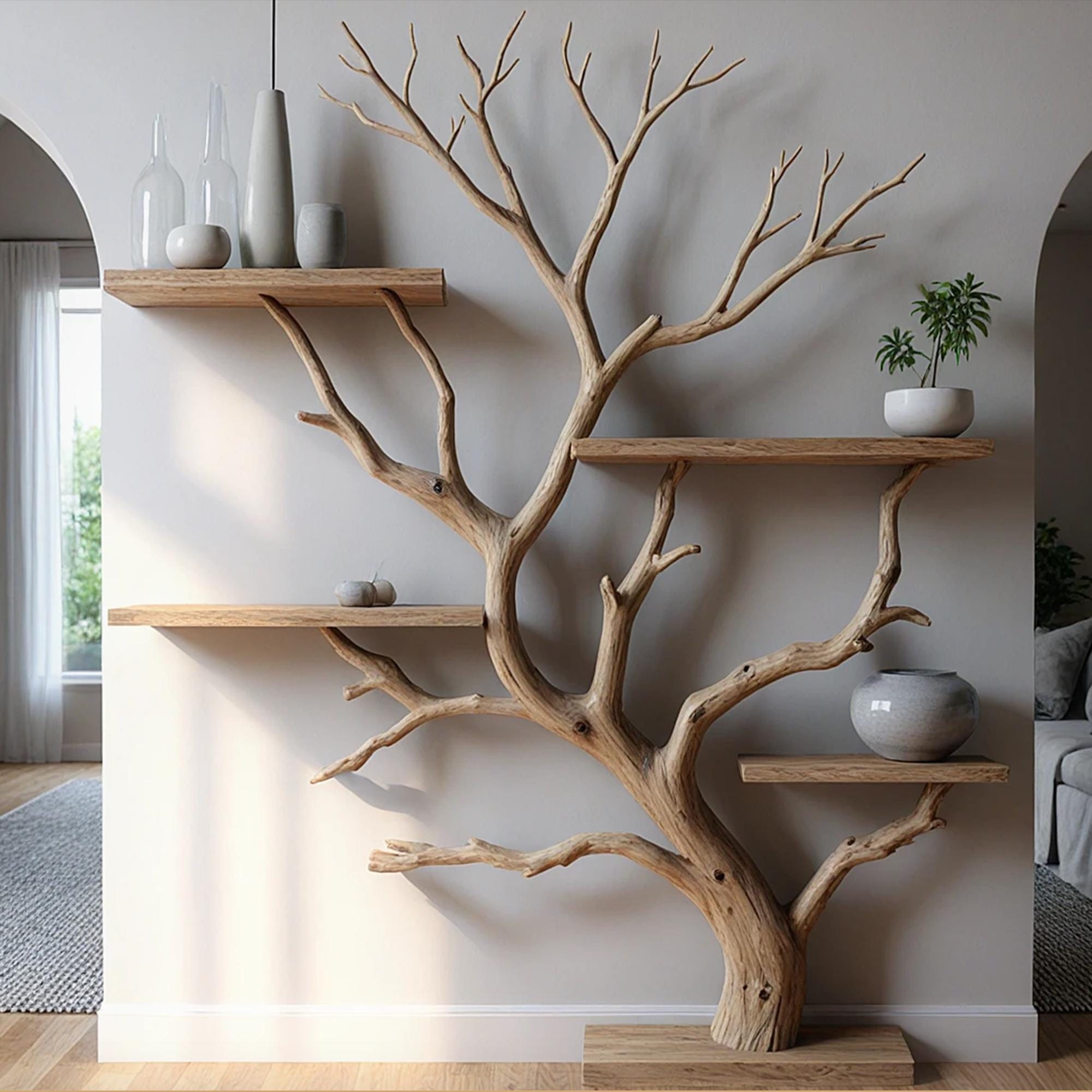 Tree Branch Bookshelf Solid Wood Christmas Tree Bookcase Mid Century ...