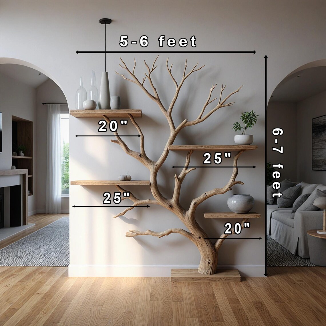 Tree Branch Bookshelf Solid Wood Christmas Tree Bookcase Mid Century ...