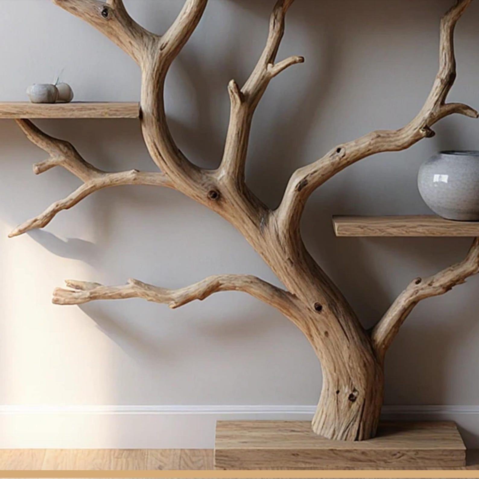 Tree Branch Bookshelf Solid Wood Christmas Tree Bookcase Mid Century ...