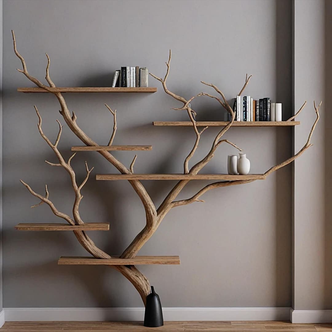 Tree Branch Shelves Live Edge Wall Mount Floating Bookshelf Tree ...