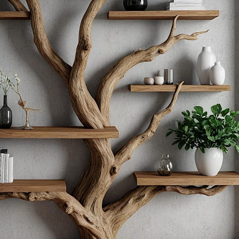 Tree Branch Floating Shelf Solid Wood Live Edge Floating Corner Wall ...