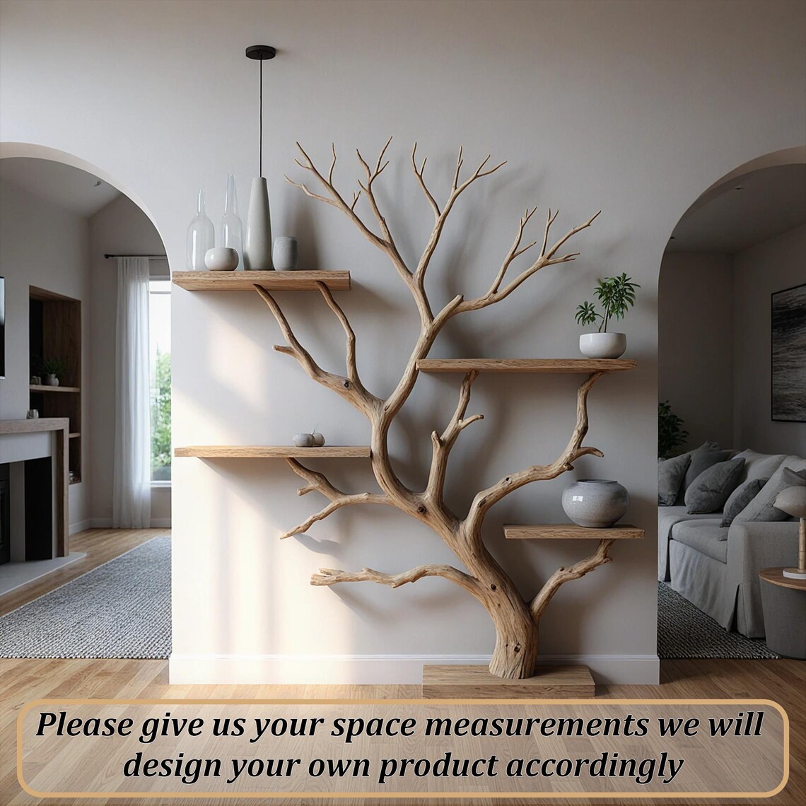 Tree Branch Bookshelf Solid Wood Christmas Tree Bookcase Mid Century ...