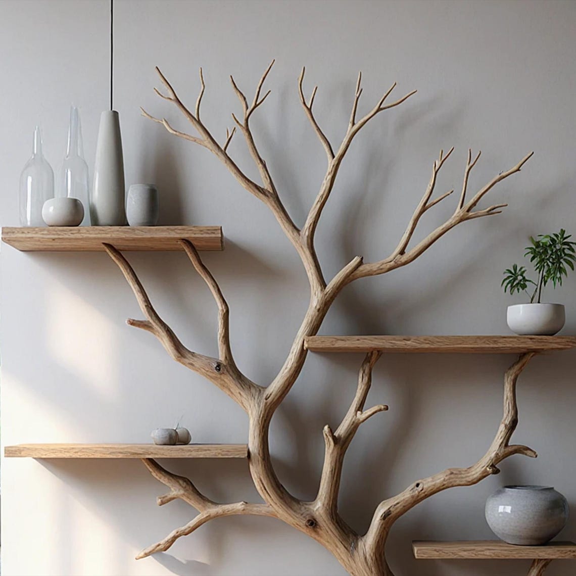 Tree Branch Bookshelf Solid Wood Christmas Tree Bookcase Mid Century ...