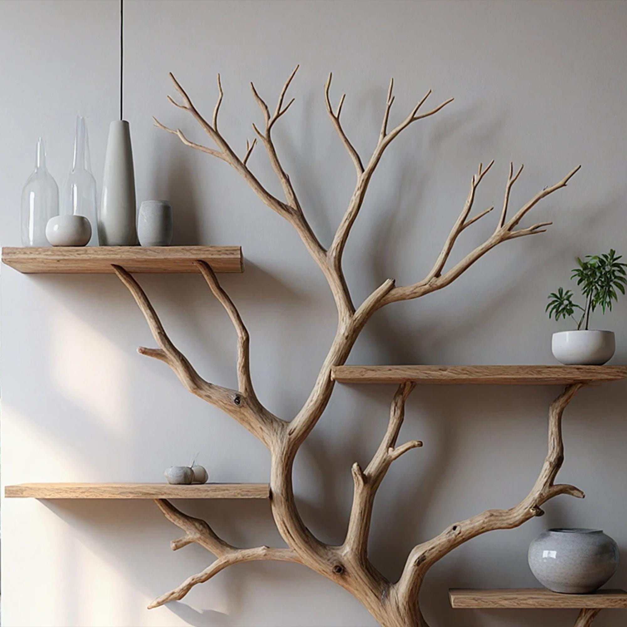 Tree Branch Bookshelf Solid Wood Christmas Tree Bookcase Mid Century ...